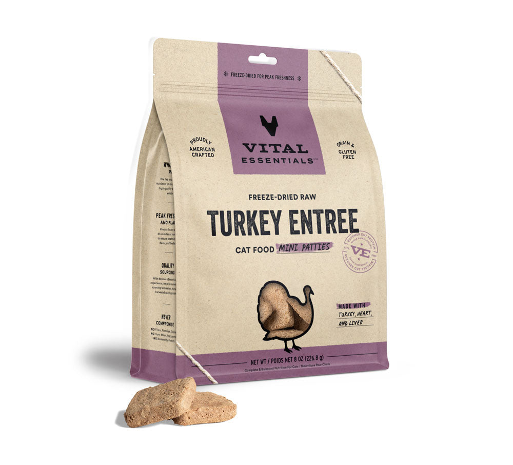 VITAL ESSENTIALS FREEZE-DRIED RAW TURKEY ENTREE CAT FOOD MINI PATTIES ...